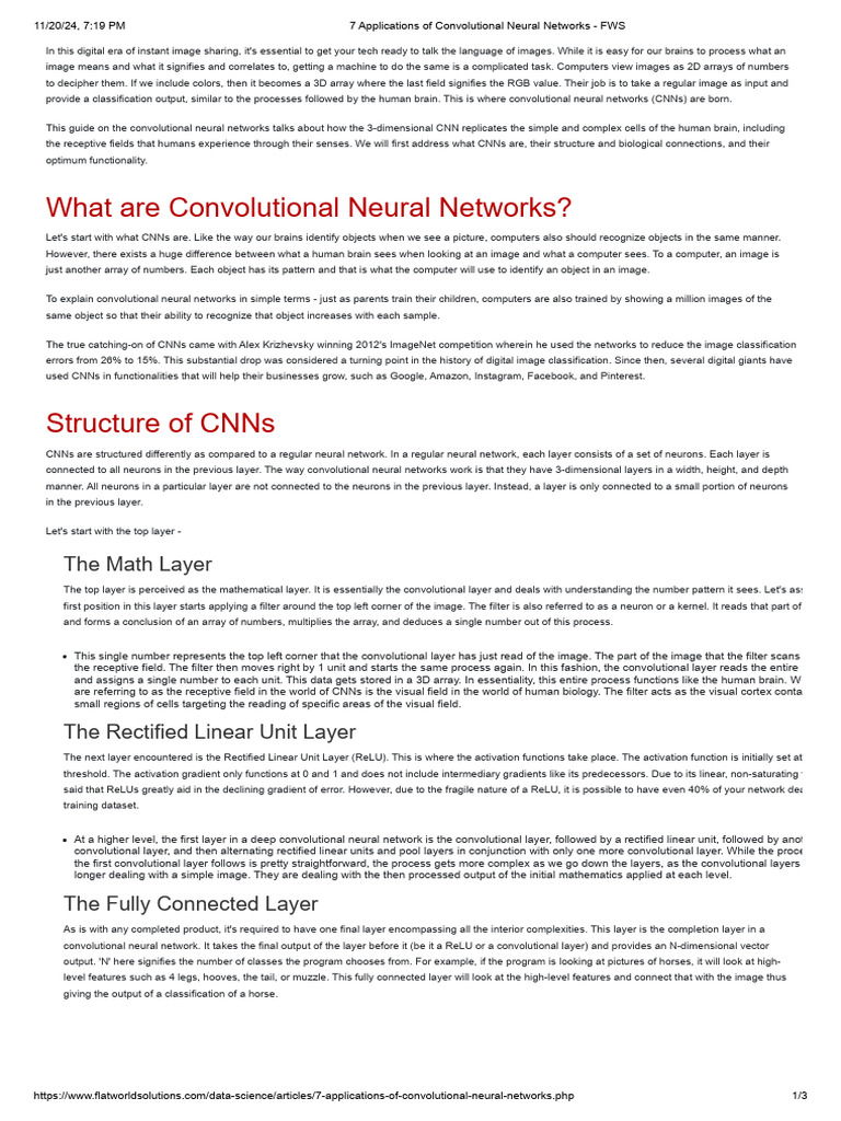 7 Applications of Convolutional Neural Networks - FWS | PDF ...