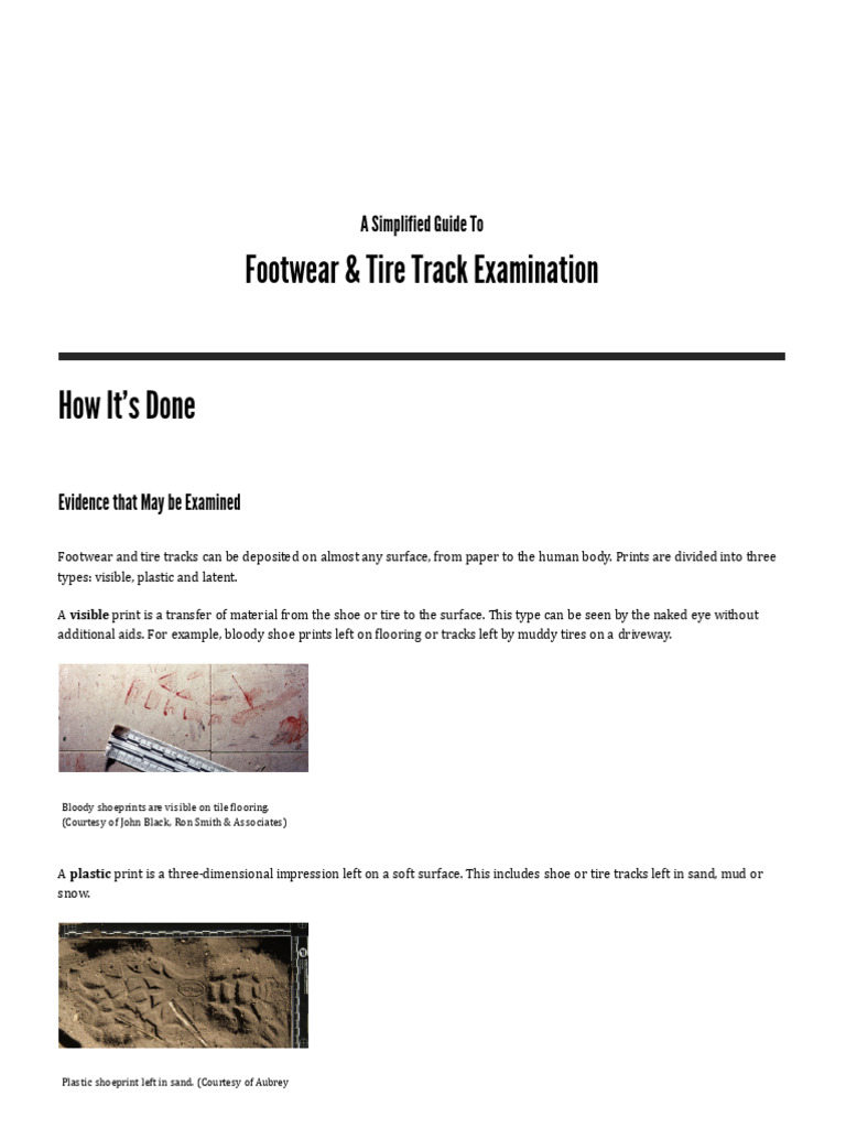 Footwear & Tire Track Examination - How It's Done | PDF | Crime Scene ...