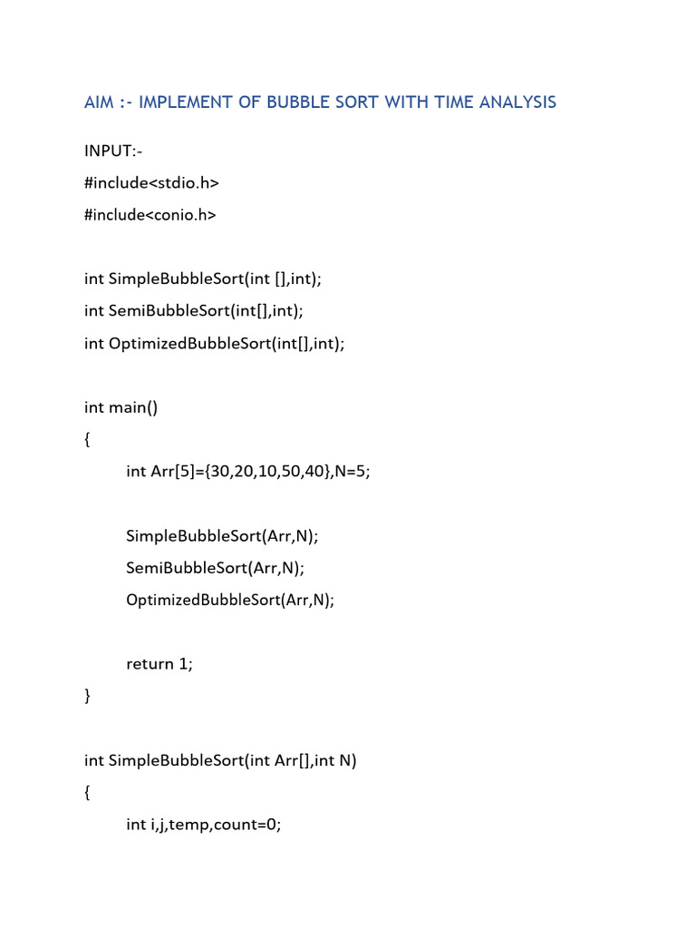 Bubble Sort Implementation and Analysis | PDF | Computer Programming | Software Engineering