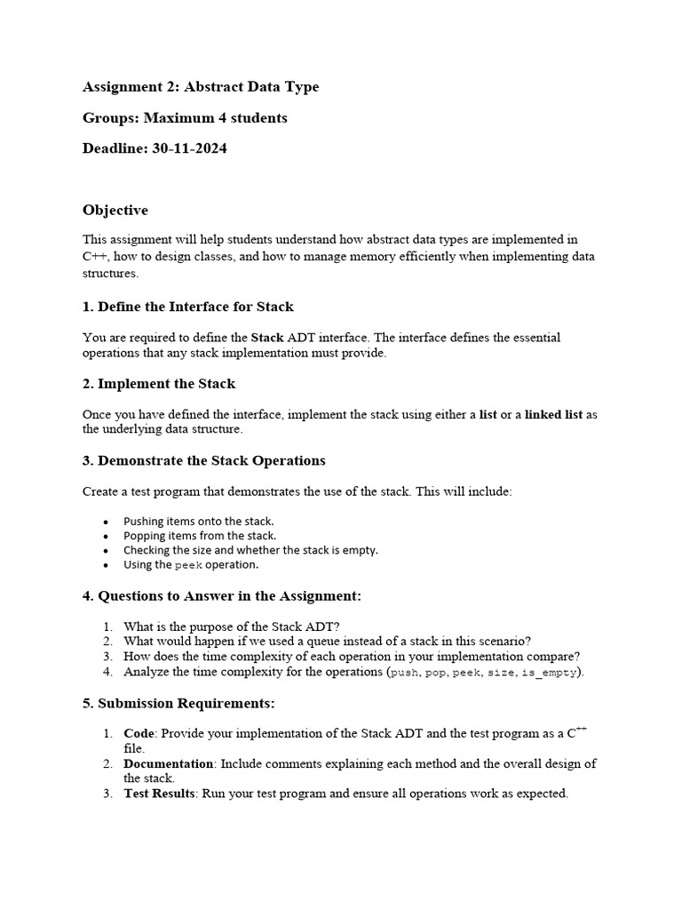 Abstract Data TypesAssignment 2 | PDF