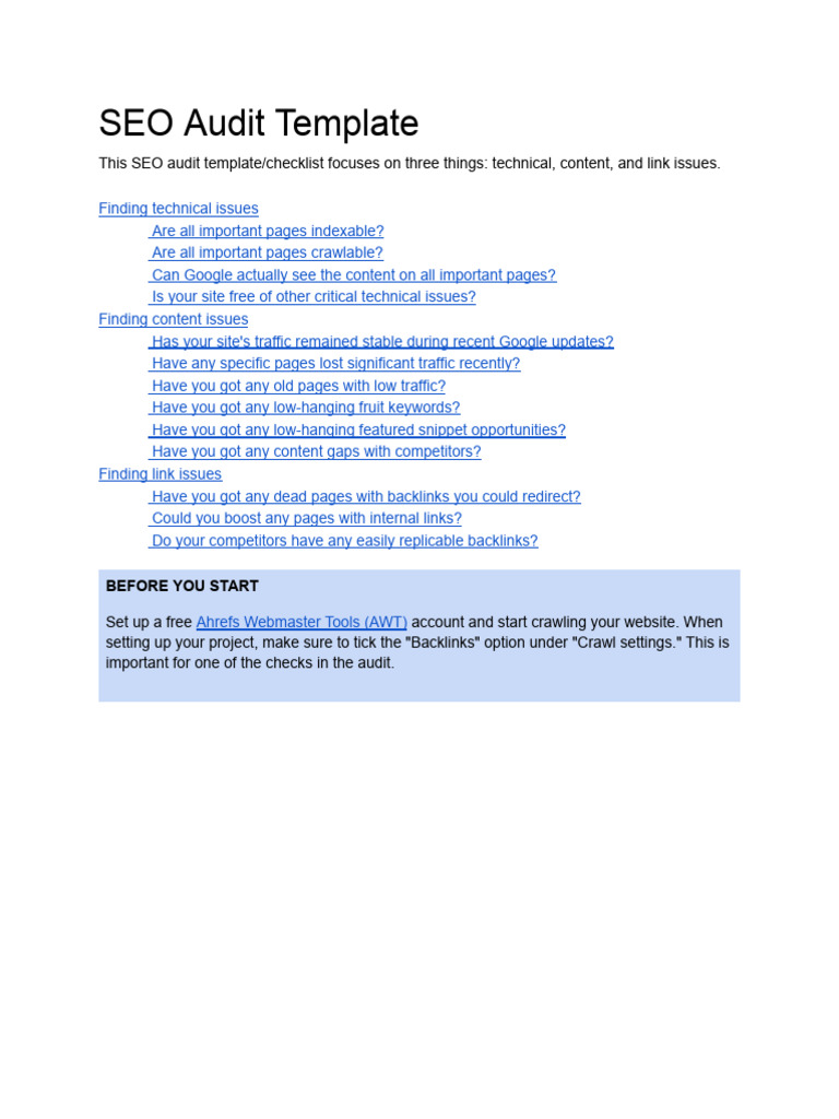 Comprehensive SEO Audit Checklist | PDF | Search Engine Optimization | Hypertext