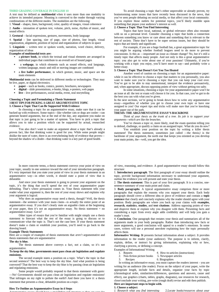THIRD_GRADING_COVERAGE_IN_ENGLISH_10 | PDF | Essays | Fallacy