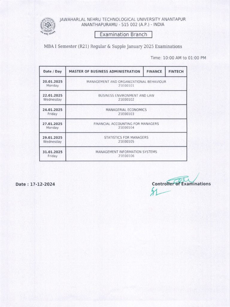 MBA I Semester Exam Schedule 2025 | PDF | Business