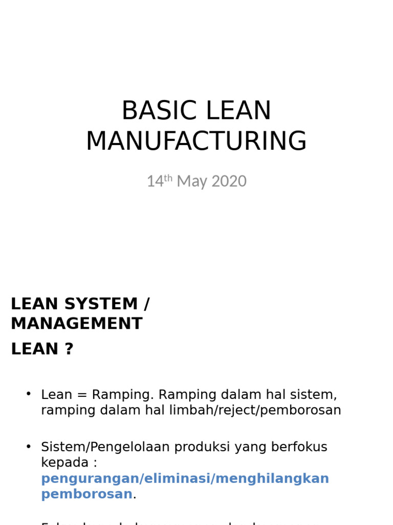 Basic Lean Manufacturing | PDF