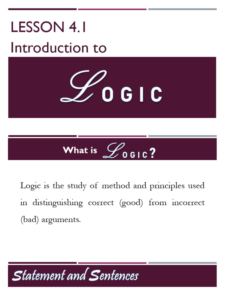 NEW Lesson 4.1 Introduction to Logic | PDF | Proposition | Logic