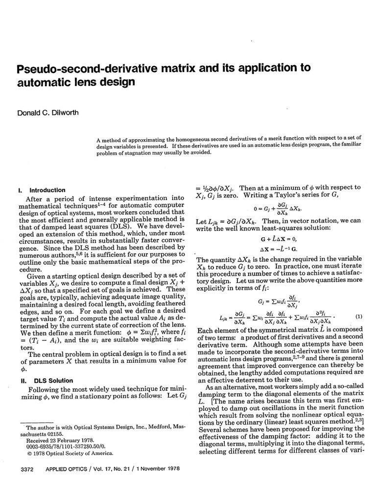 Pseudo-Second-Derivative in Lens Design | PDF | Least Squares | Matrix ...