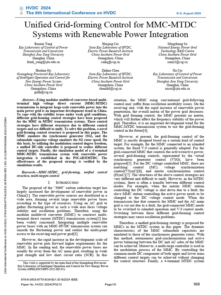 Unified_Grid-Forming_Control_for_MMC-MTDC_Systems_with_Renewable_Power_Integration | PDF | High ...