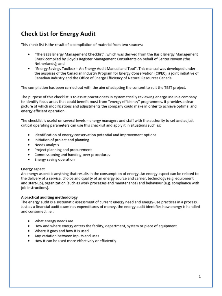 Energy Audit Checklist for Efficiency | PDF | Boiler | Air Conditioning