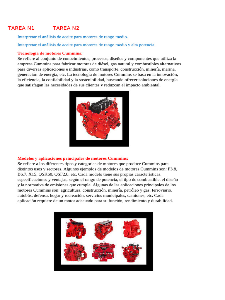 Tarea N1 Tarea N2 | PDF | Cummins | Motores