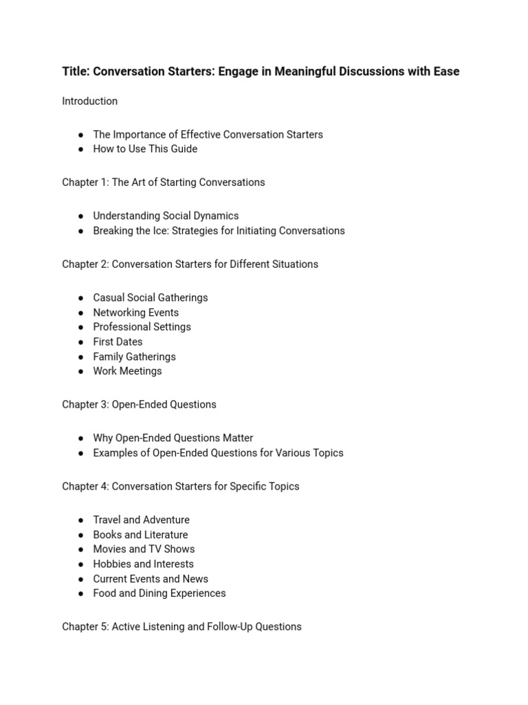 Effective Conversation Starters Guide | PDF | Conversation | Communication