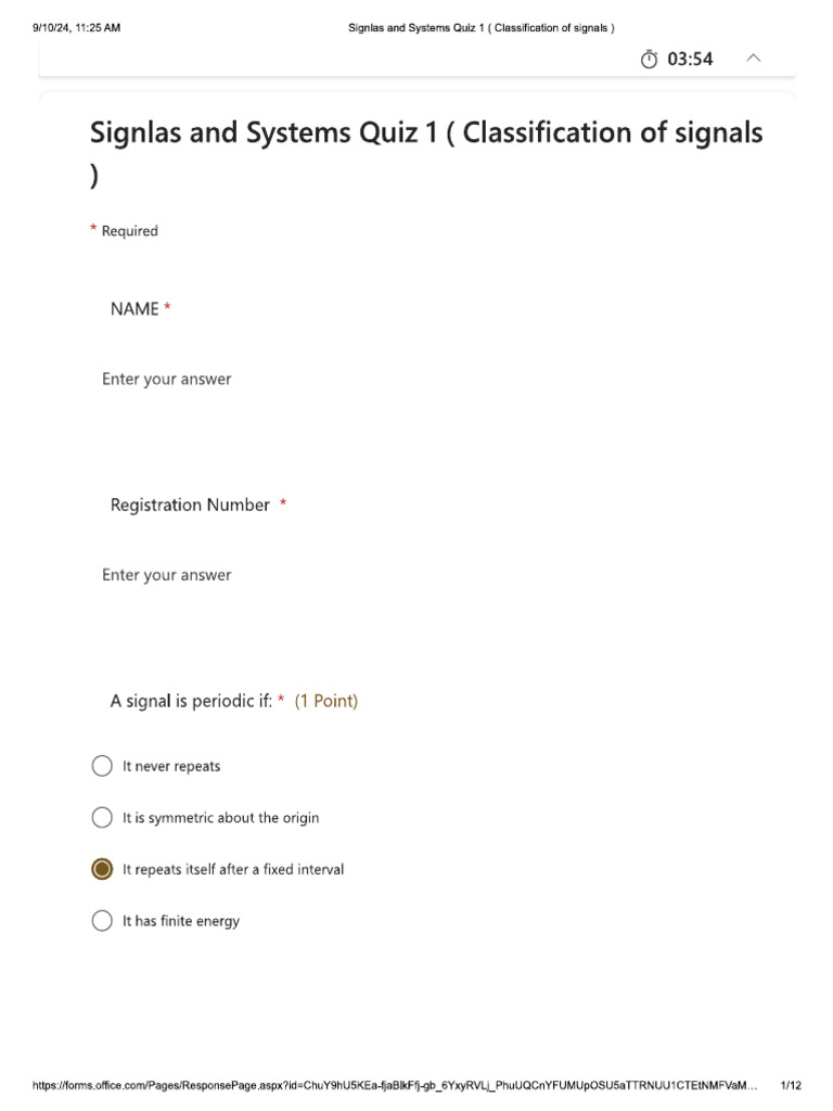 Signals and Systems Quiz (Classification of Signals) | PDF
