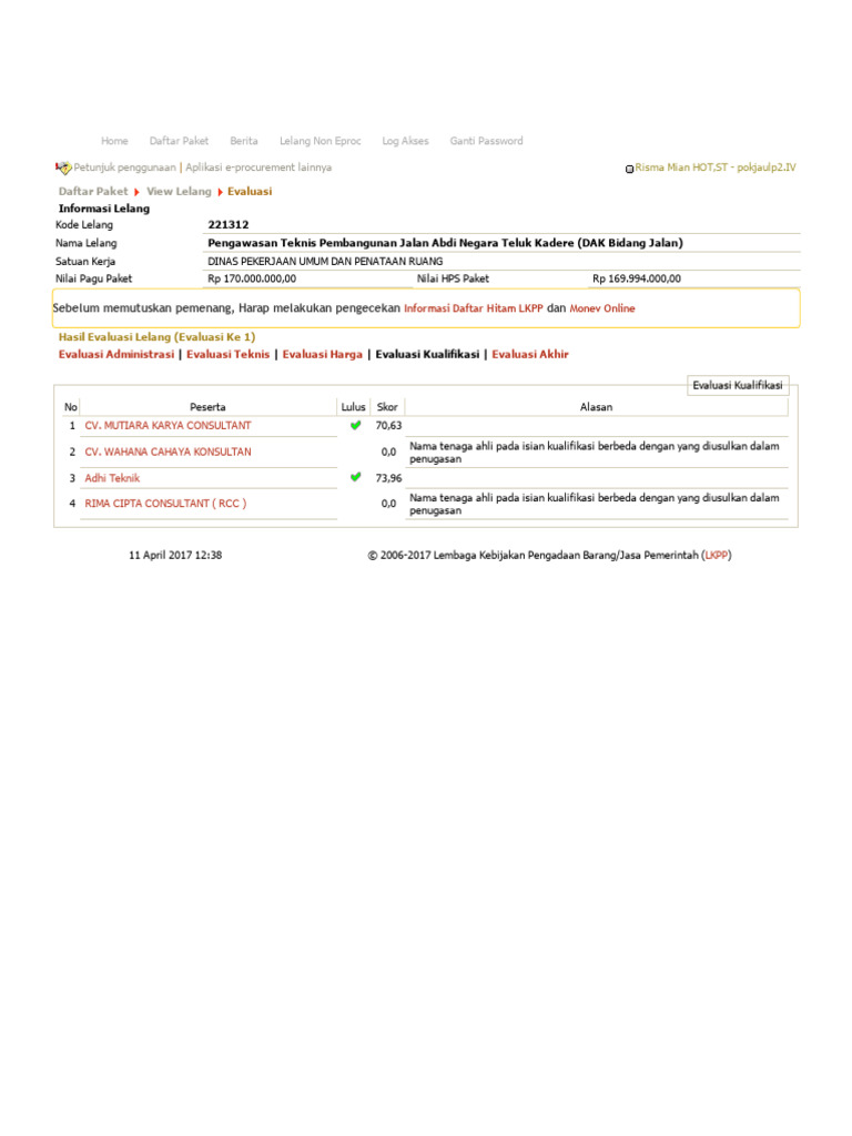 008.1 evaluasi kualifikasi.jl.abdi lpse | PDF