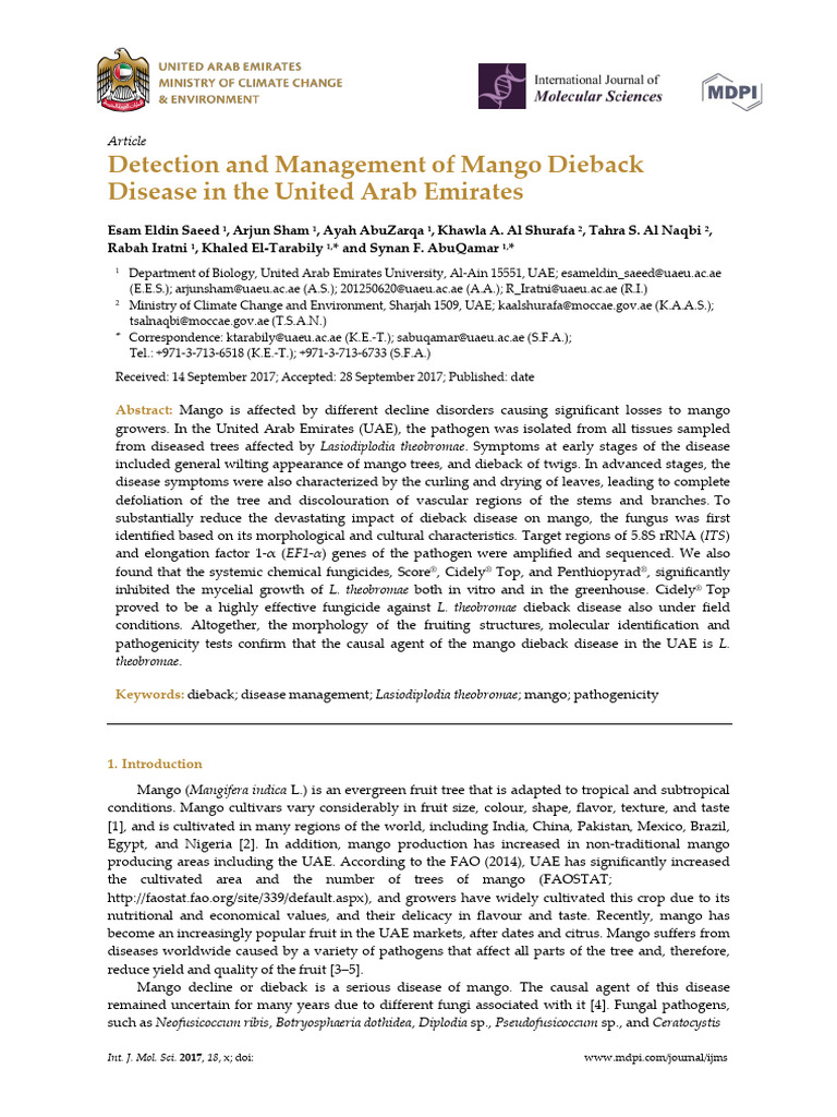 Detection and Management of Mango Dieback Disease in The United Arab ...