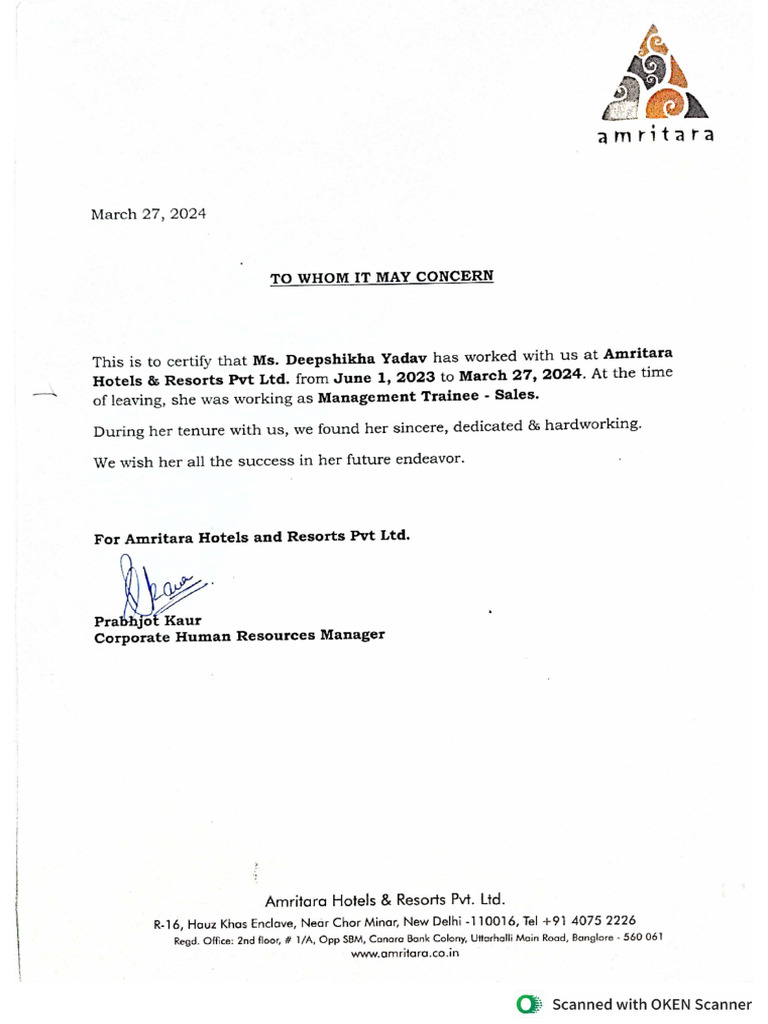 Experience Letter - Deepshikha Yadav | PDF
