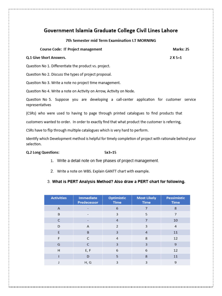IT Project Management Midterm Exam Guide | PDF