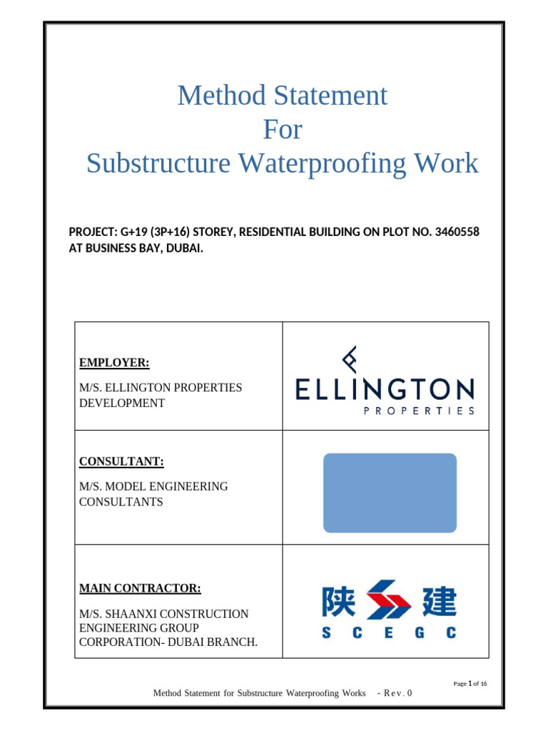 Method Statement For Substructure Waterproof | PDF | Hazards | Waste