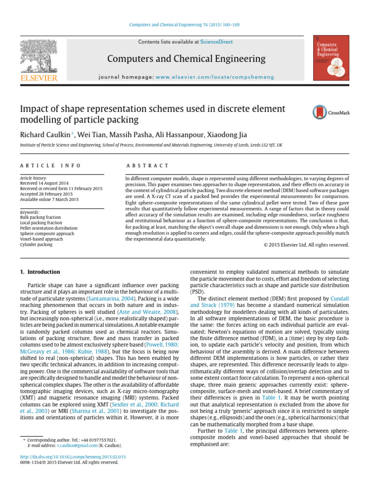 Impact of shape representation schemes used in discrete element modelling of particle packing ...