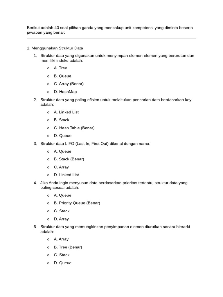 Berikut Adalah 40 Soal Pilihan Ganda Yang Mencakup Unit Kompetensi Yang Diminta Beserta Jawaban ...