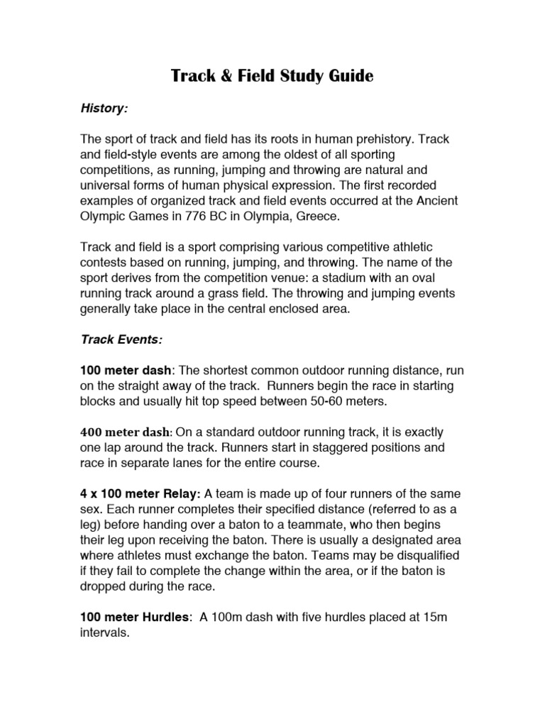 Track and Field Study Guide | PDF