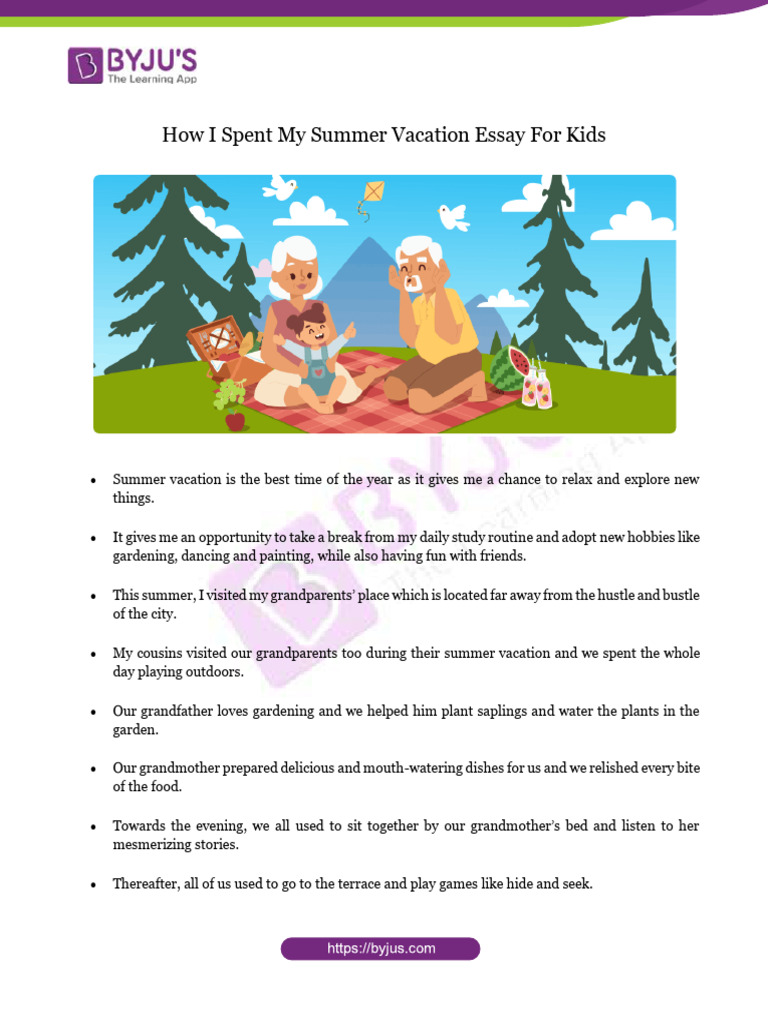 How I Spent My Summer Vacation Essay for Kids | PDF