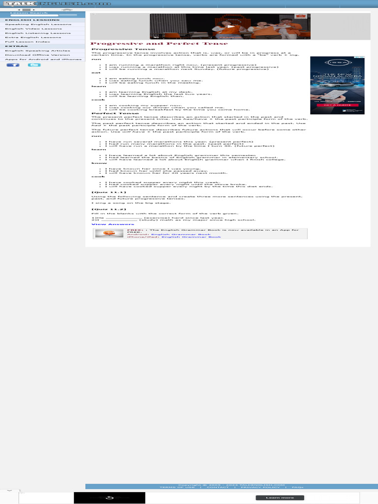 Progressive and Perfect Tense - Basic English Gra… | PDF | Perfect (Grammar) | Grammatical Tense