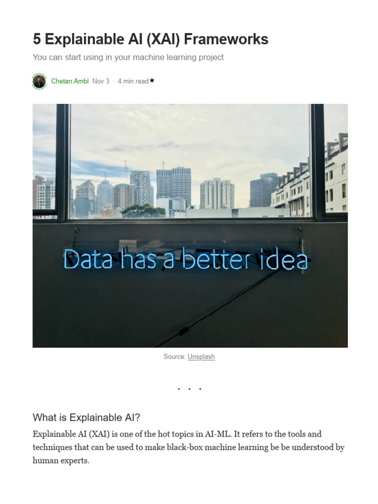 5 Explainable AI (XAI) Frameworks _ by Chetan Ambi _ Nov, 2020 _ Medium ... 5 Explainable AI (XAI) Frameworks _ by Chetan Ambi _ Nov, 2020 _ Medium ...