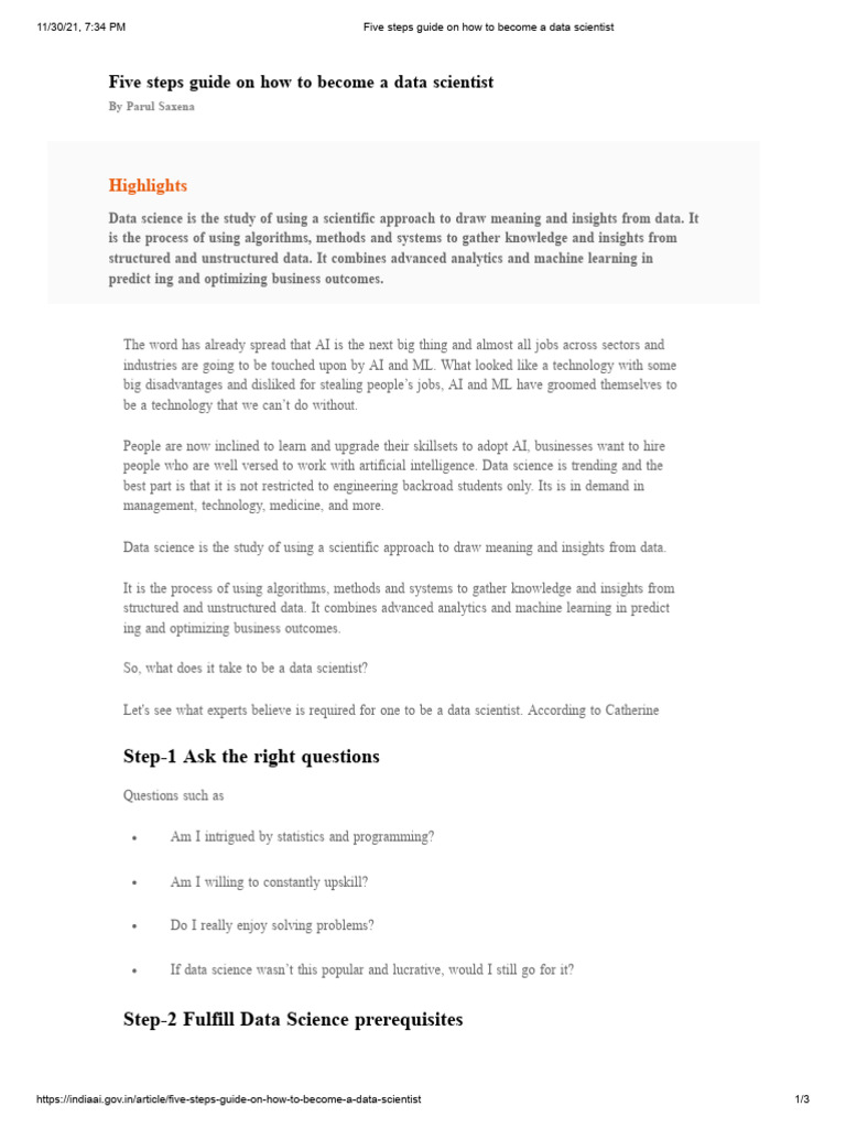 5 Steps to Become a Data Scientist | PDF | Data Science | Machine Learning