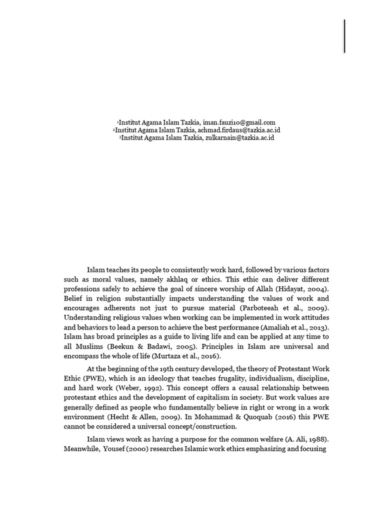 Islamic Work Ethic and Job Satisfaction | PDF | Job Satisfaction | Motivation