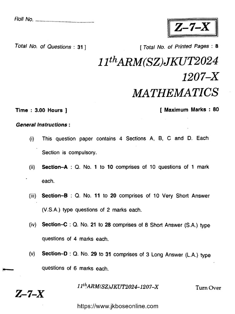 JK Bose Class 11 Mathematics 1207 X 2024 | PDF