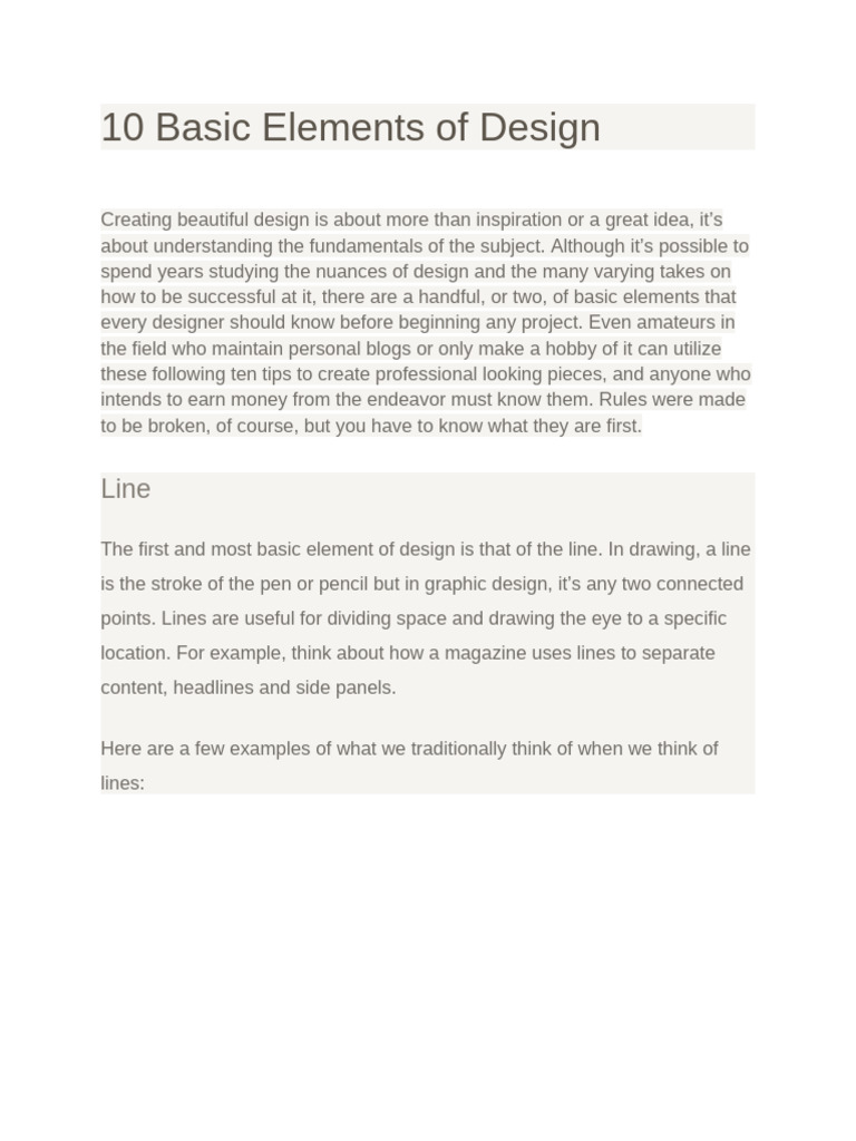 10 Basic Elements of Design | PDF | Shape | Typography