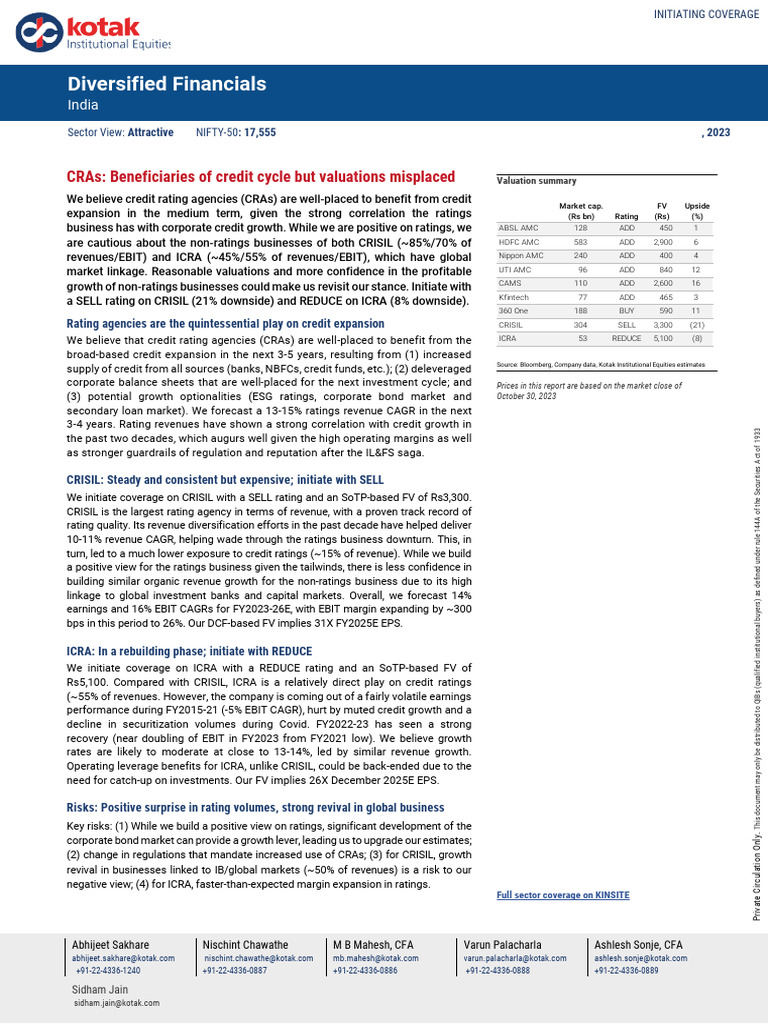 (Kotak) Rating Agencies-Initiating Coverage Report | PDF | Valuation ...