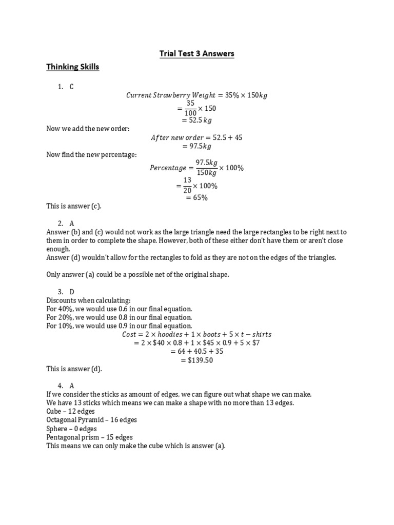 Thinking Skills Trial Test Answers | PDF | Shape