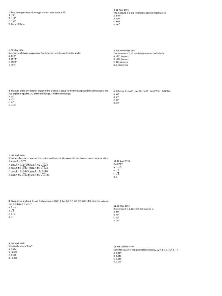 Angles, Trigonometric Identities, Equations, Triangles, Angle of ...