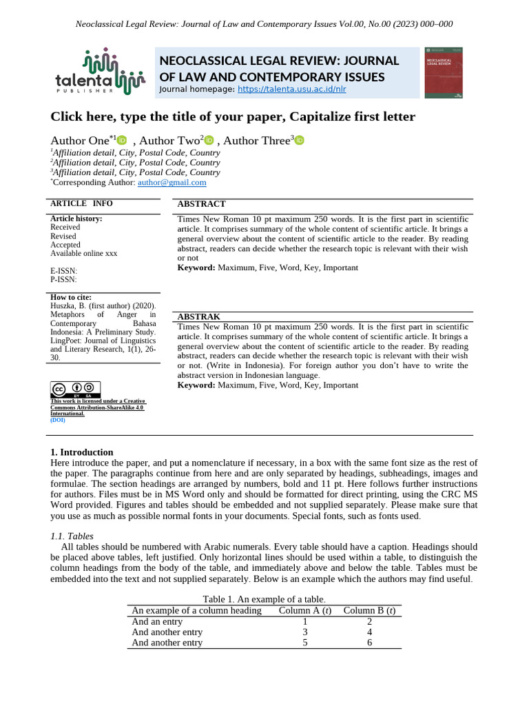 Template Talenta Publisher - APA Style | PDF | Paragraph | Apa Style