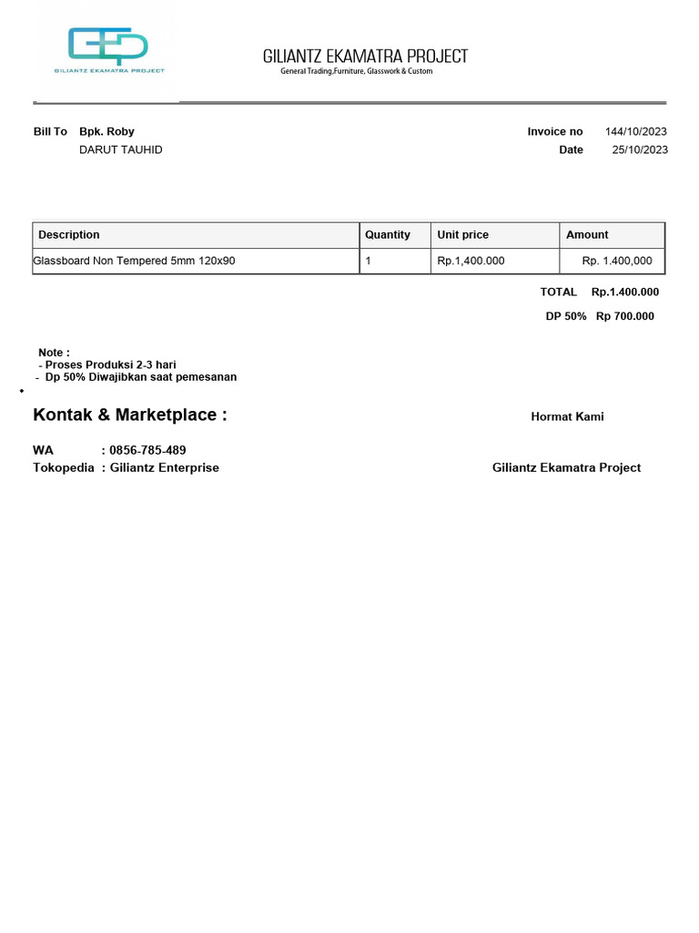 Invoice 144 Darut Tauhid | PDF