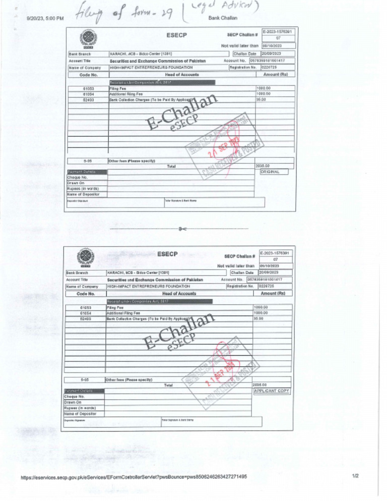 MCB Paid Challan Form 29 Legal Advisor-High Impact | PDF