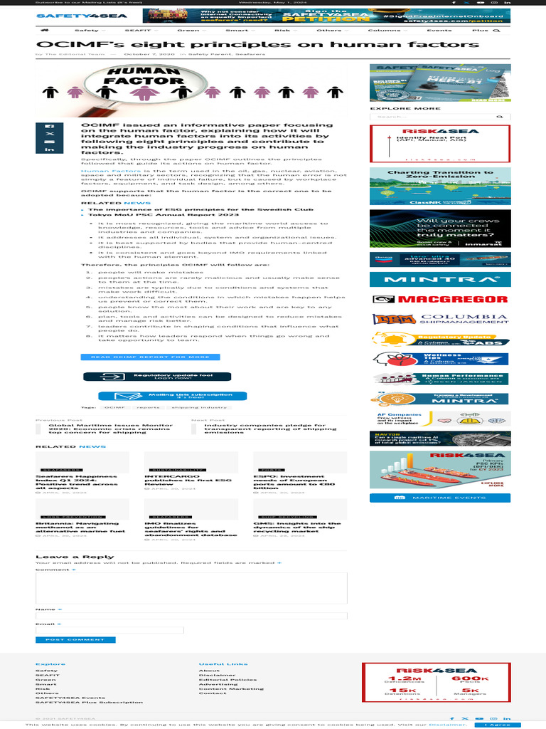 OCIMF's Eight Human Factors Principles | PDF | Human Factors And Ergonomics