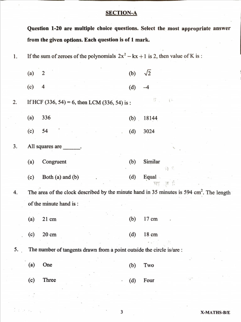 CLASS X MATHS (BASIC) DOE - EVENING 2024-25 | PDF