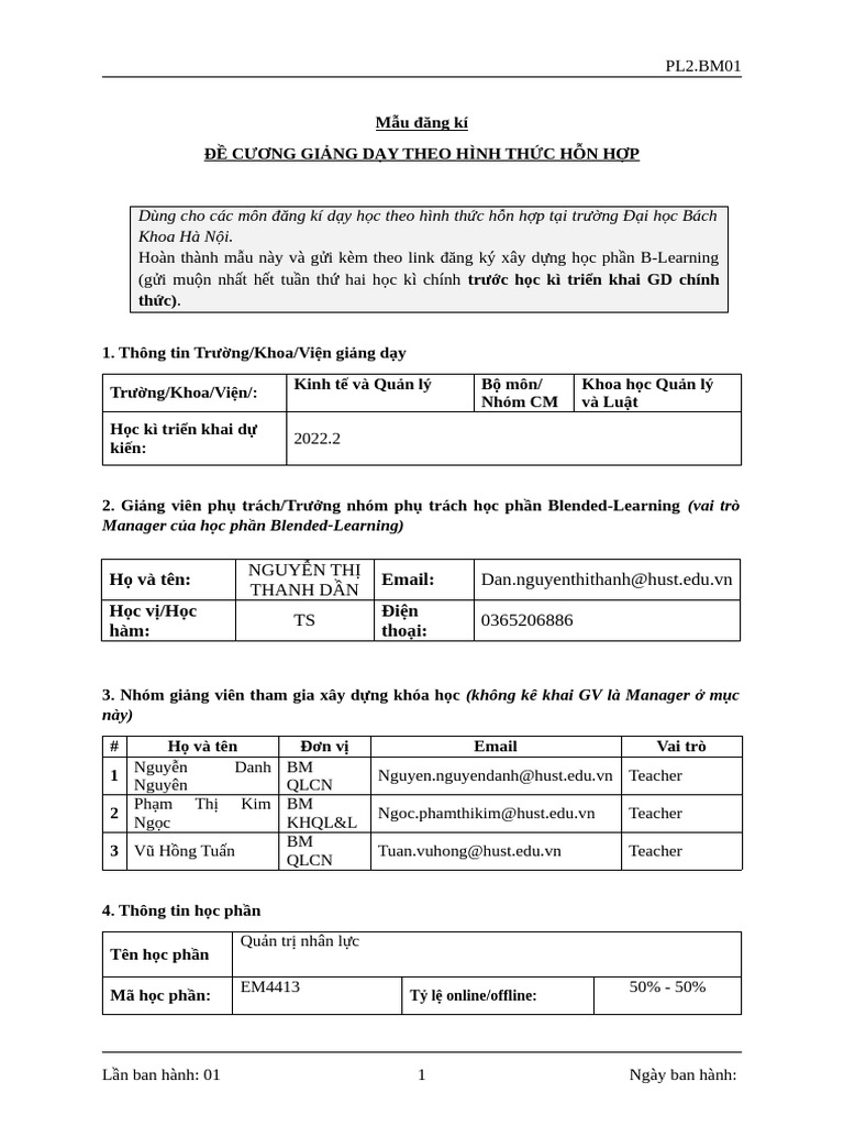 EM4413 - PL2.BM01 - DCCT BL - Quản Trị Nhân Lực - Edited 28.2.2023 | PDF