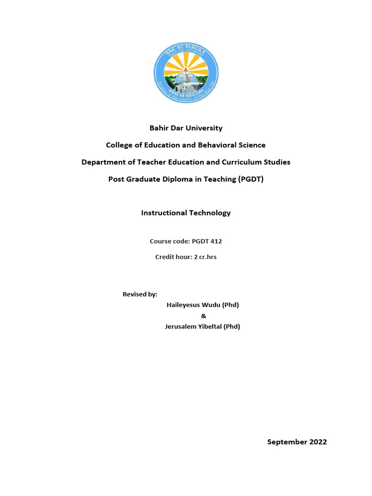 Instructional Technology (PGDT 412) Module | PDF | Educational Technology | Communication