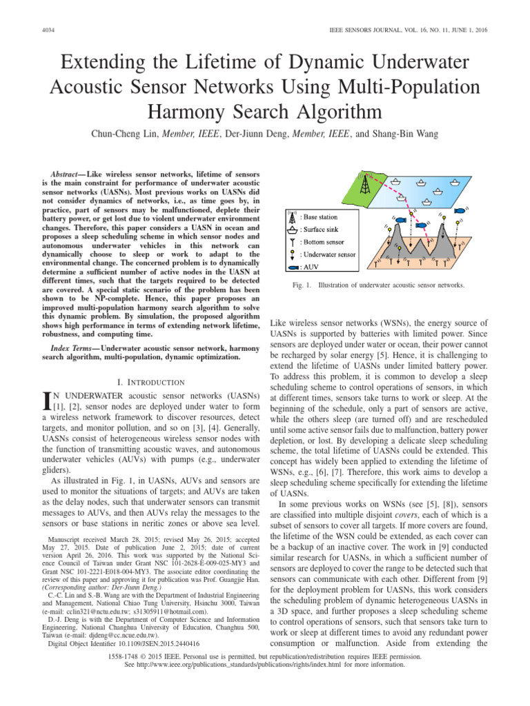 Extending The Lifetime Of Dynamic Underwater Pdf Wireless Sensor Network Applied Mathematics