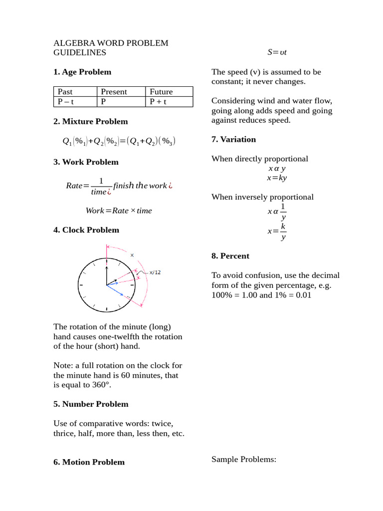 ALGEBRA Worded Problems | PDF | Hour | Electrical Resistance And ...
