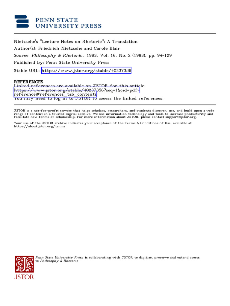 Nietzsche-Lecture Notes | PDF | Rhetoric | Friedrich Nietzsche