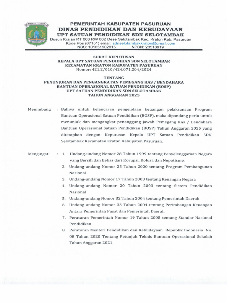 SK Bendahara 2025 | PDF