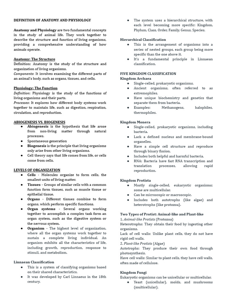 Lesson 1 - Animal Physiology | PDF | Human Body | Cell (Biology)