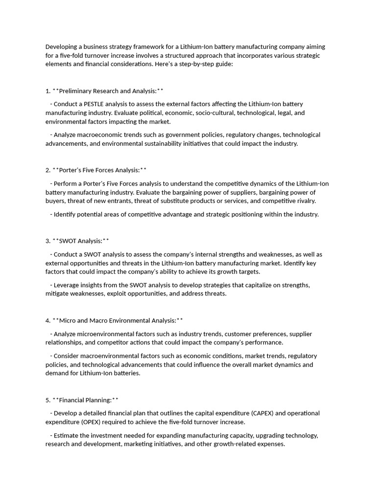 Strategy Roadmap For Lithium-Ion Battery Manufacturing Company | PDF ...