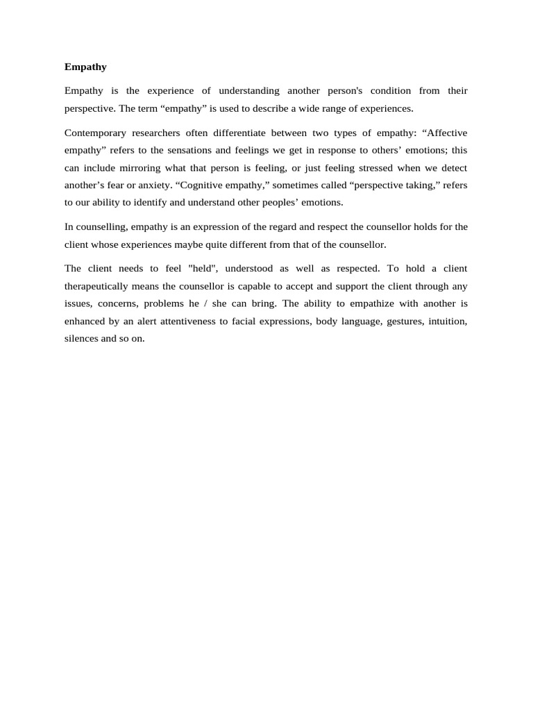 Understanding Empathy in Counseling | PDF