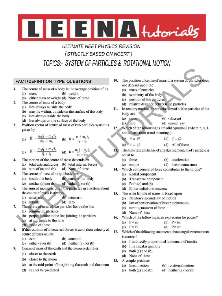System of Particles & Rotational Motion (1) | PDF