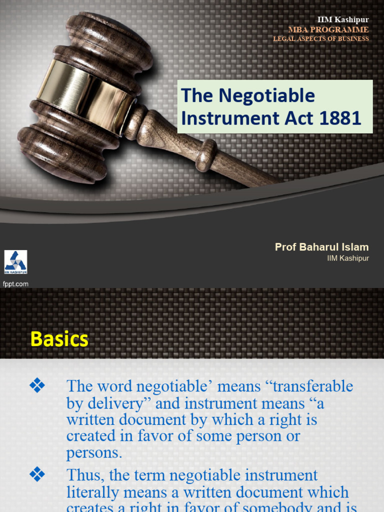 The Negotiable Instrument Act 1881 | PDF | Negotiable Instrument | Cheque