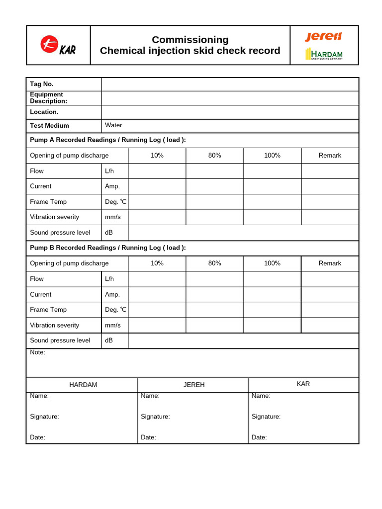 Chemical Injection Skid Check Record | PDF